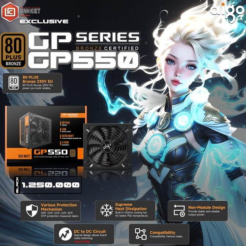 Bộ Nguồn Máy Tính Aigo Model Gp550 Công Suất 550w, Apfc, 80 Plus Bronze ...